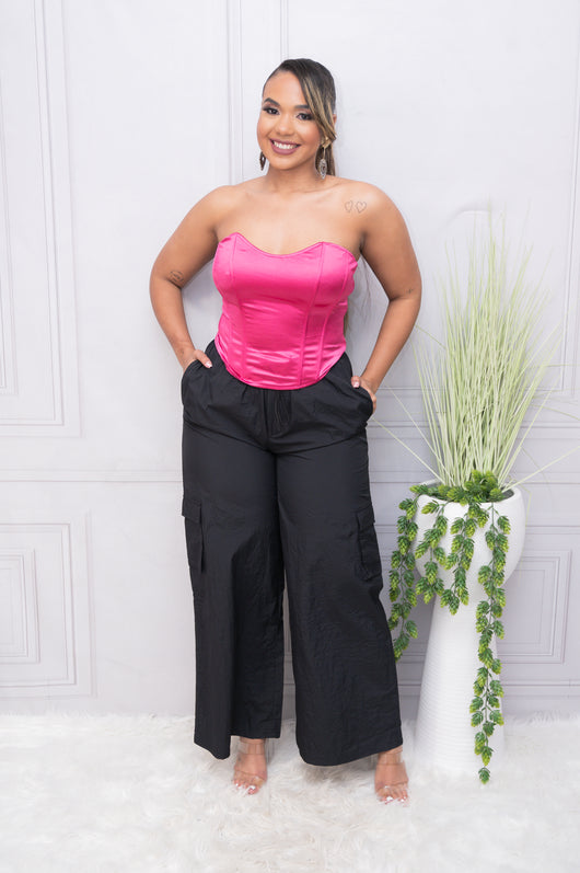 Hot Pink Satin Strapless Corset Melz Fashion Online